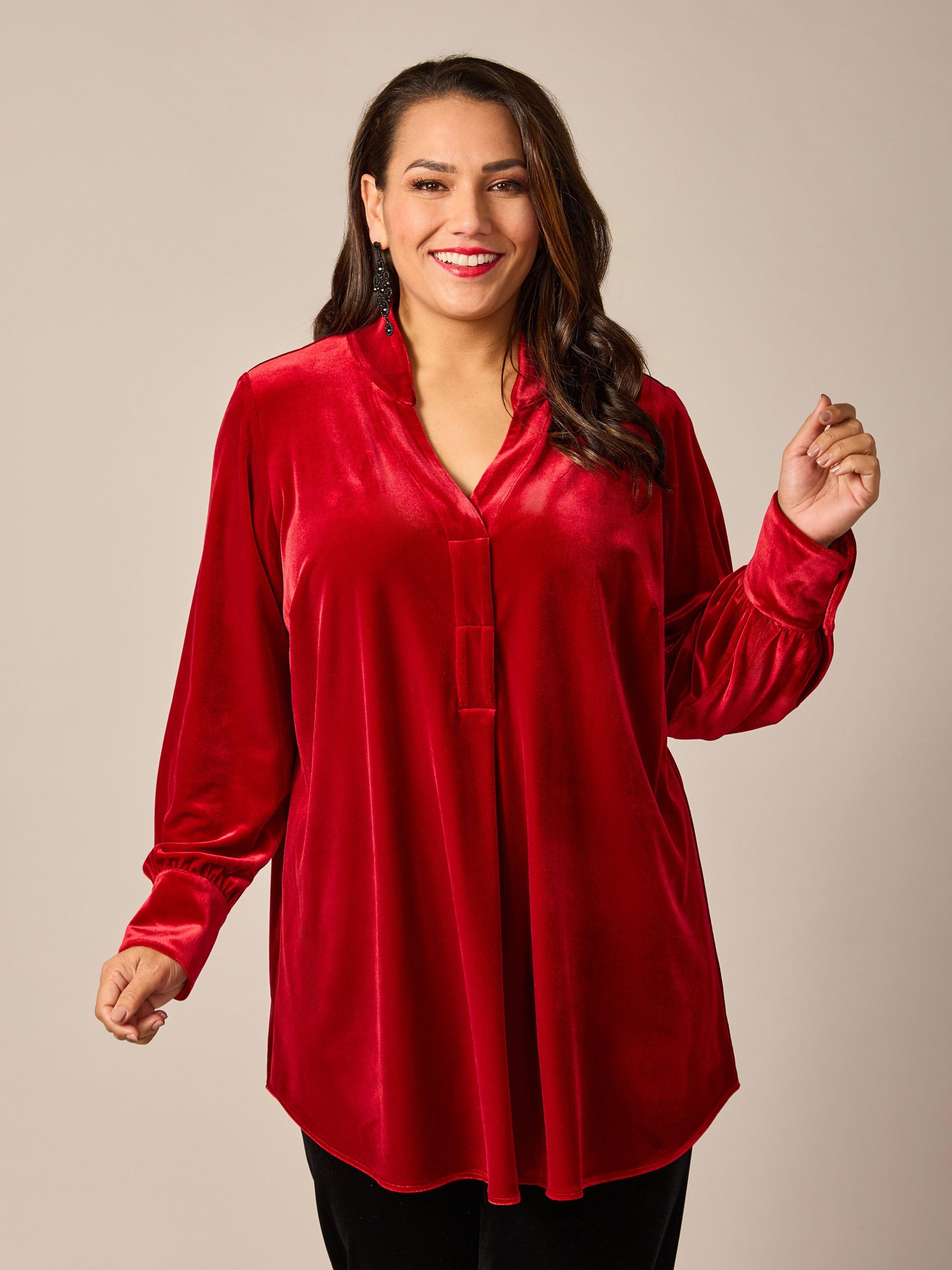Nehru Collarless Top - Ruby Red US – Swish Fashion