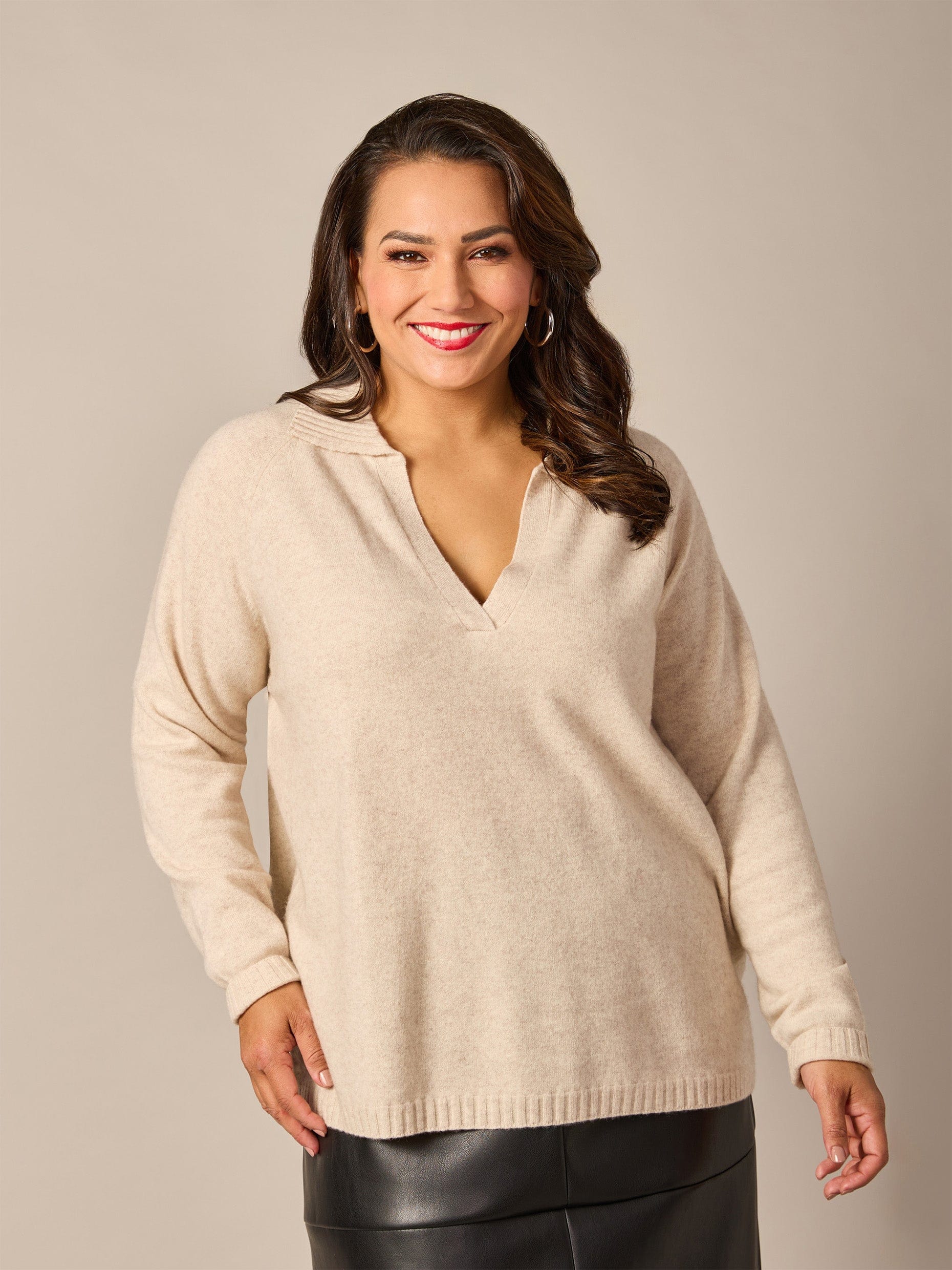 Wool Cashmere Collared Jumper - Gravelstone – Swish Fashion